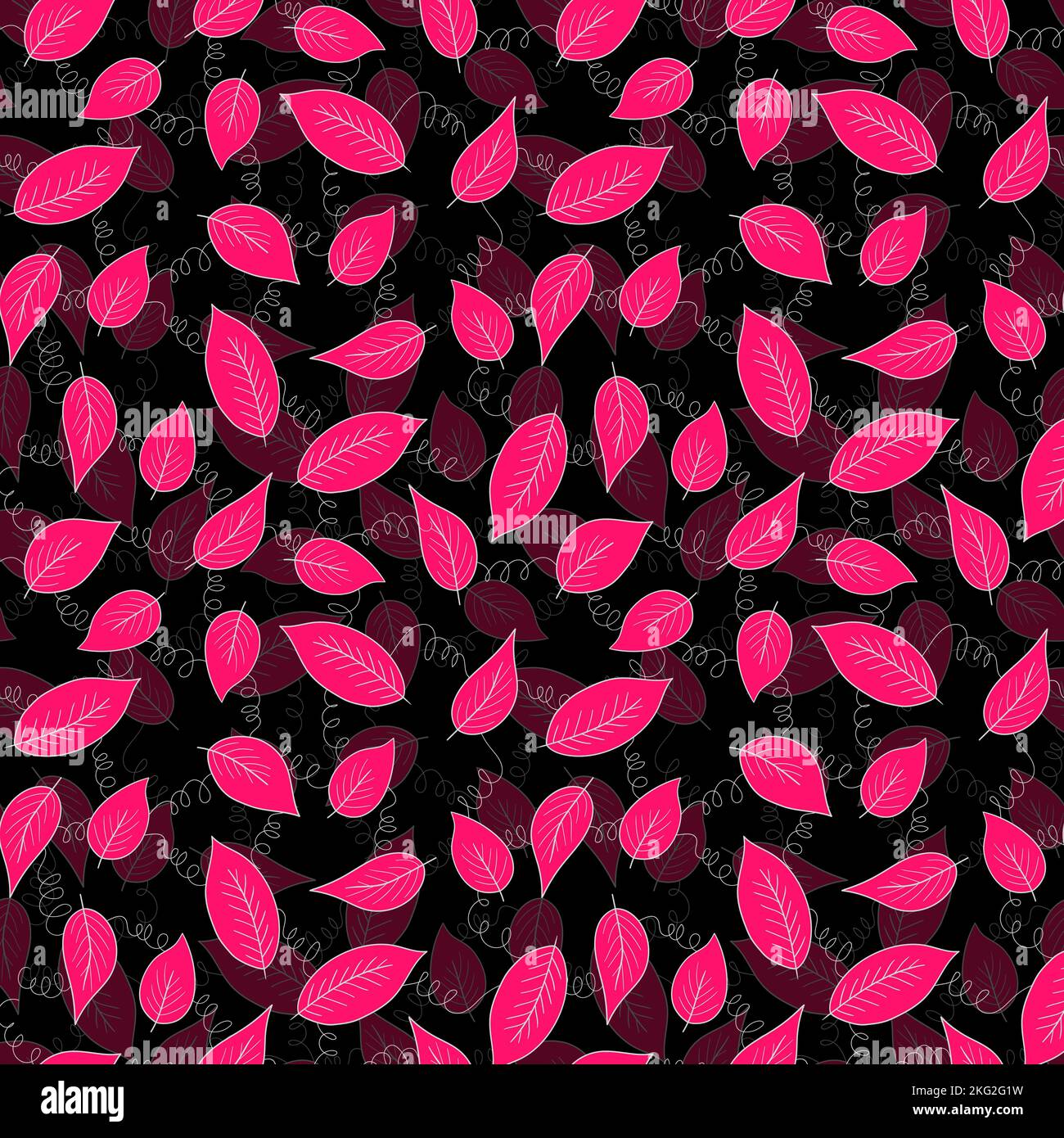Floral seamless pattern with pink exotic leaves on black background ...