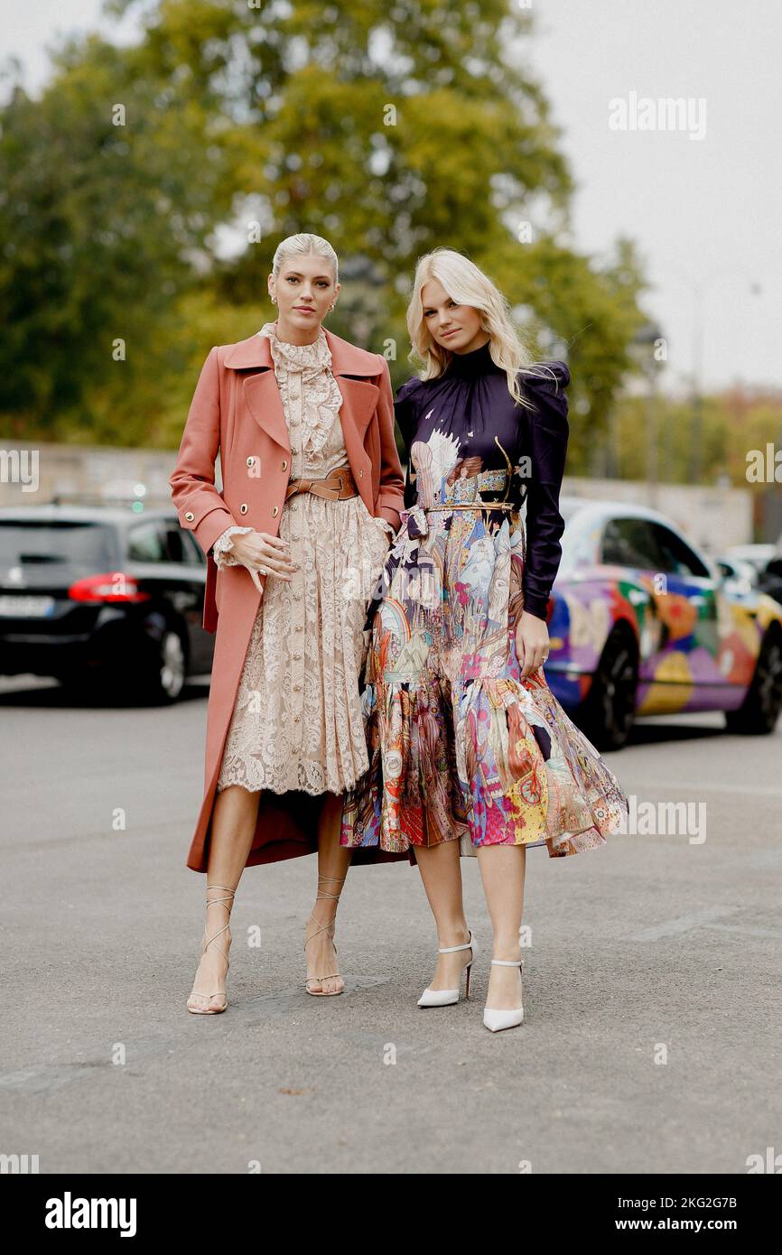 Street style, Devon Windsor and Nadine Leopold arriving at Zimmermann ...
