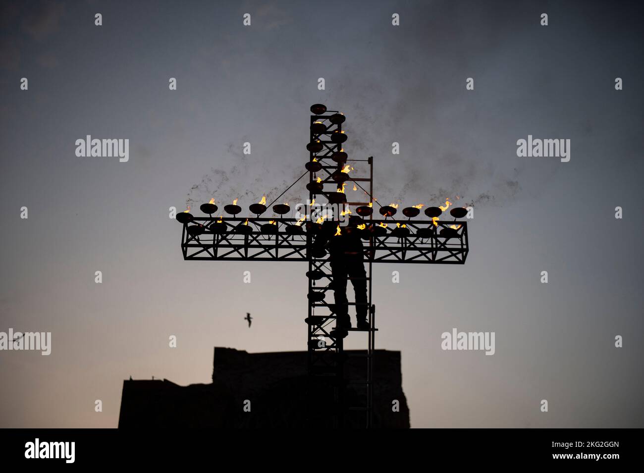 Pope Francis during the Via Crucis (Way of the Cross) torchlight ...