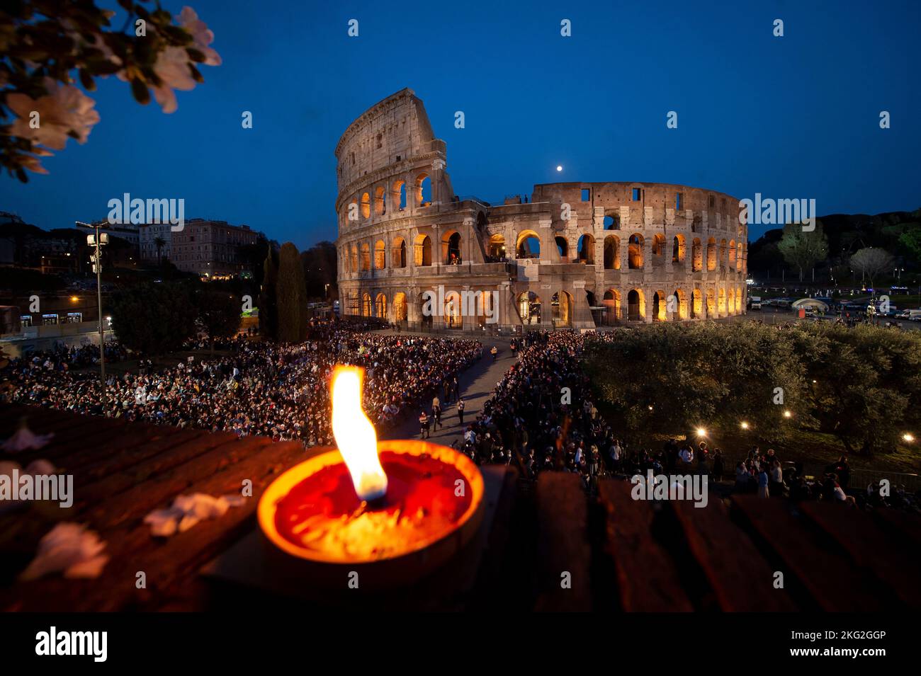 Pope Francis during the Via Crucis (Way of the Cross) torchlight ...
