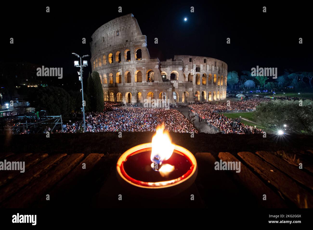 Pope Francis during the Via Crucis (Way of the Cross) torchlight ...
