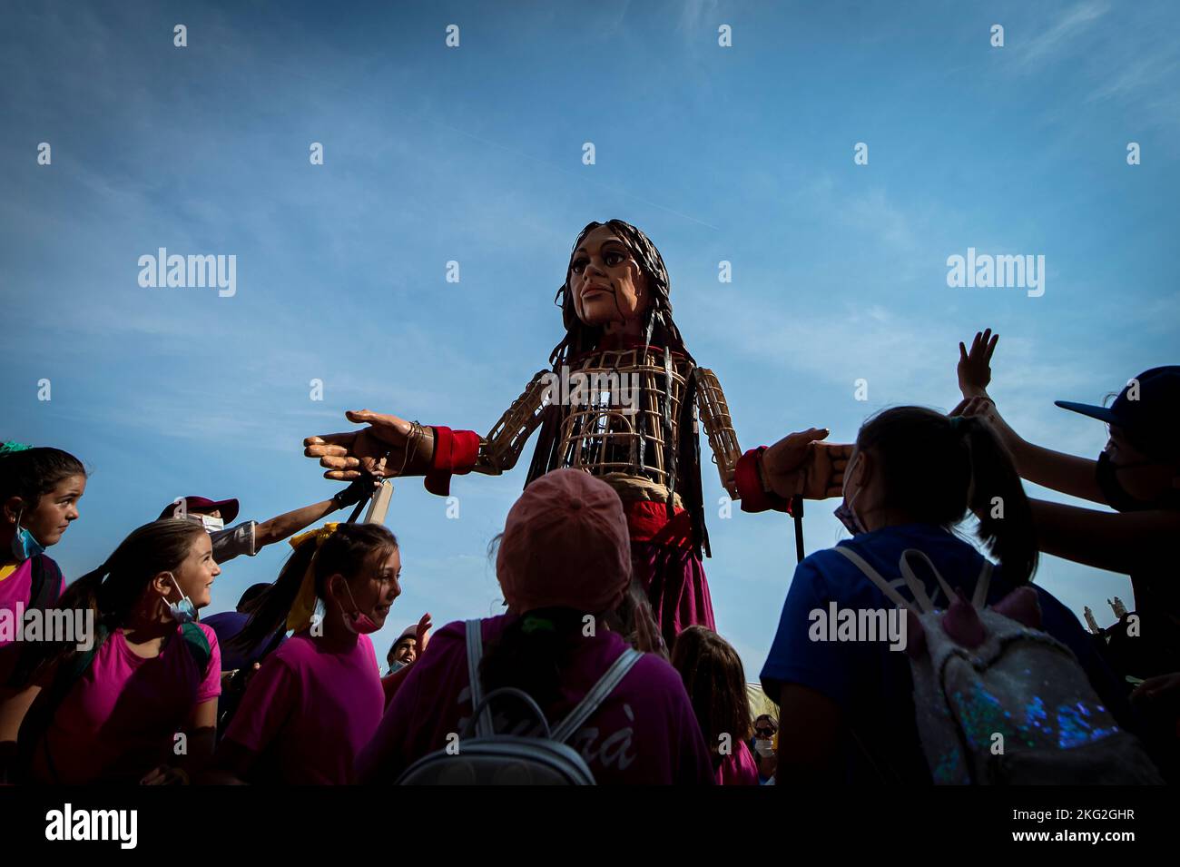 Journey of Little Amal. A 3.5 metre-tall puppet representing Amal, a ...