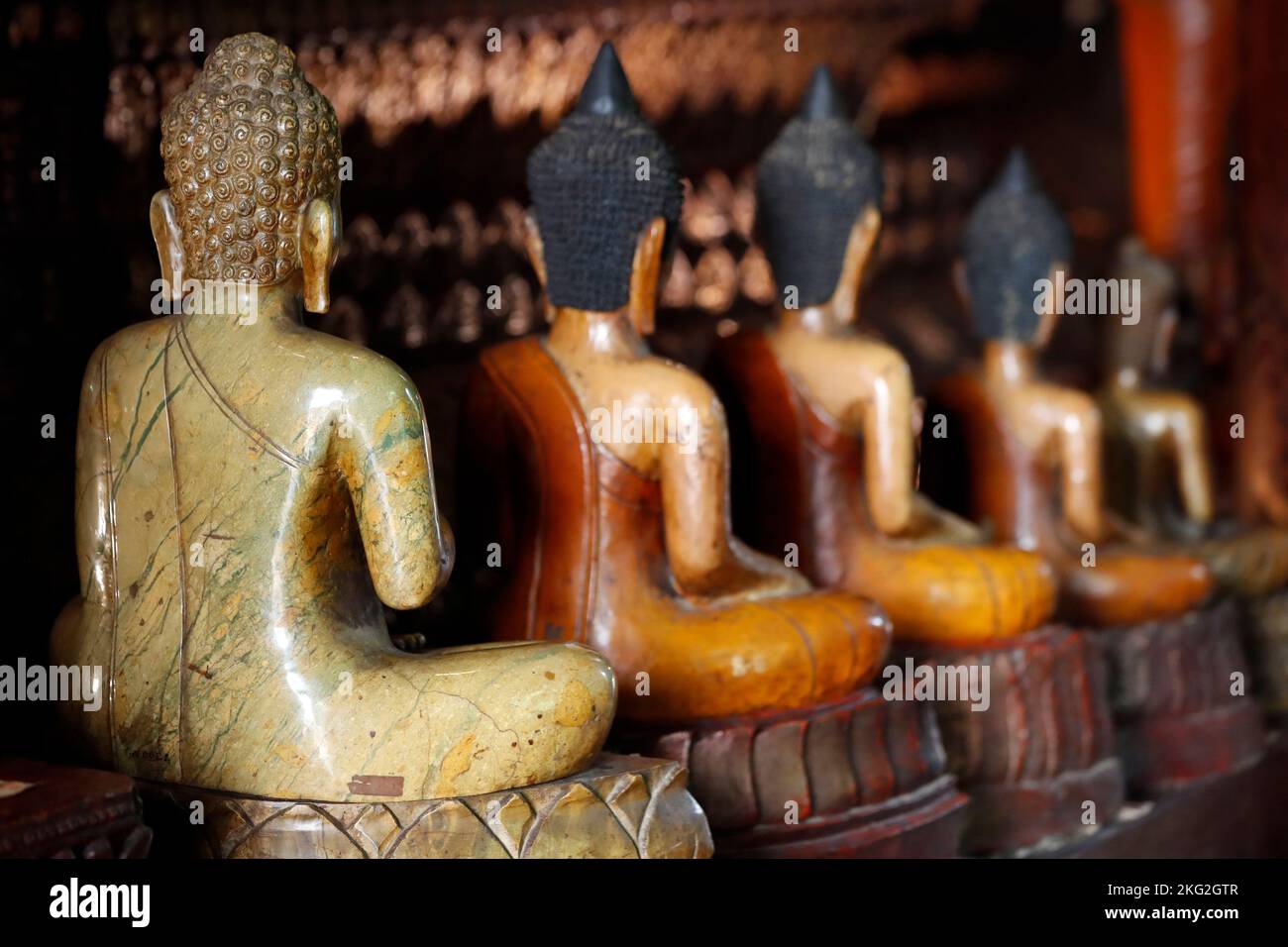 Wat Phnom Daun Penh buddhist temple. Buddha statues. Phnom Penh ...