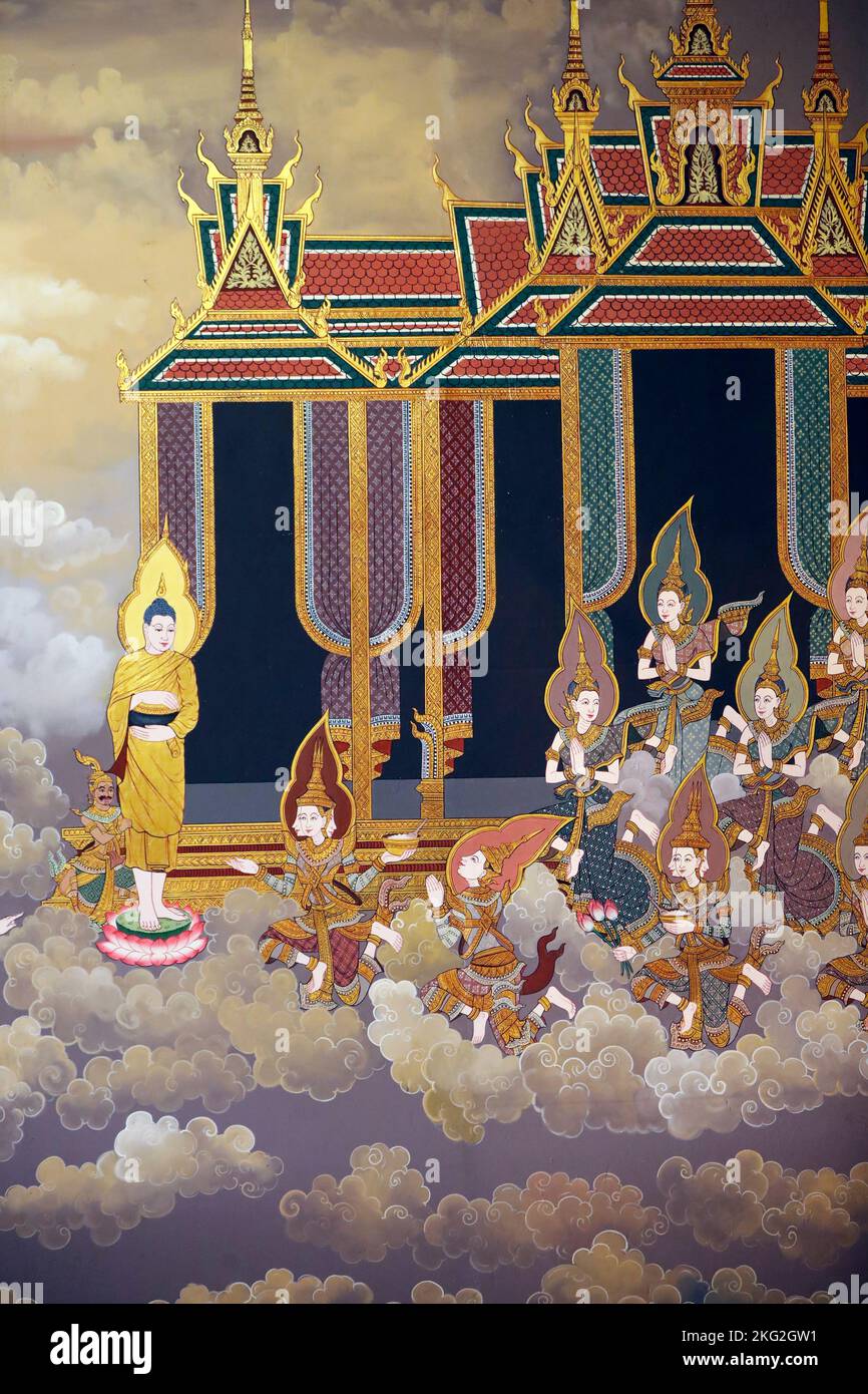 The Life of the Buddha, Siddhartha Gautama. Wat Botum temple. Wall ...