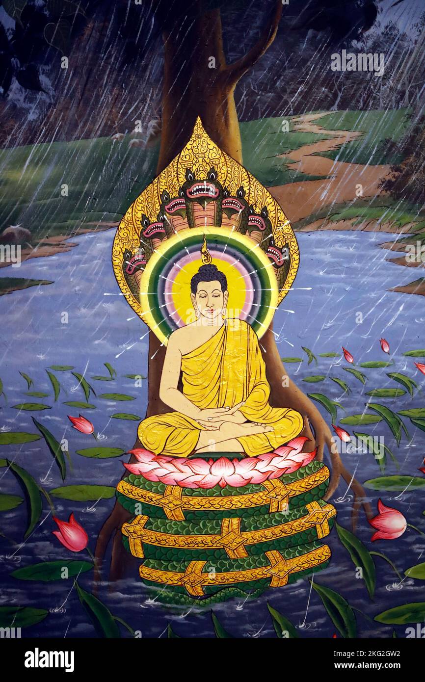 The Life of the Buddha, Siddhartha Gautama. Wat Botum temple. Wall ...
