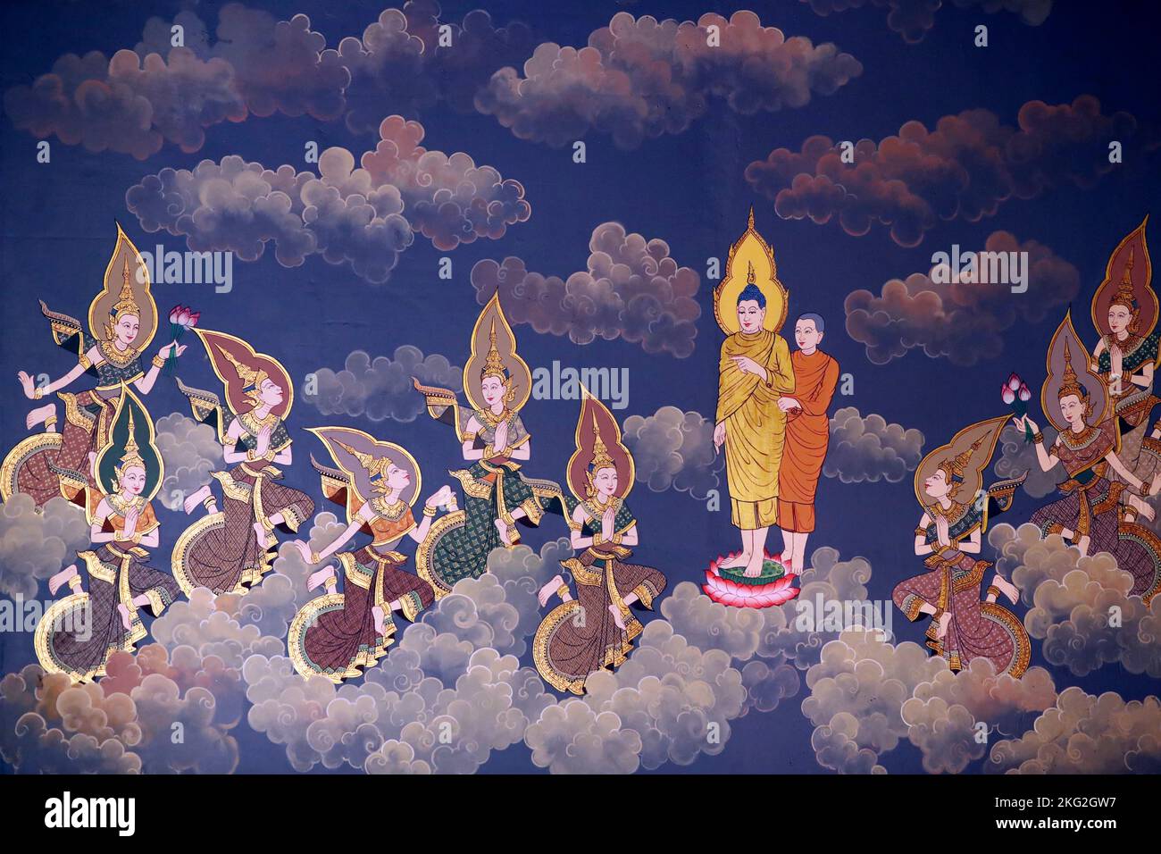 The Life of the Buddha, Siddhartha Gautama. Wat Botum temple. Wall ...