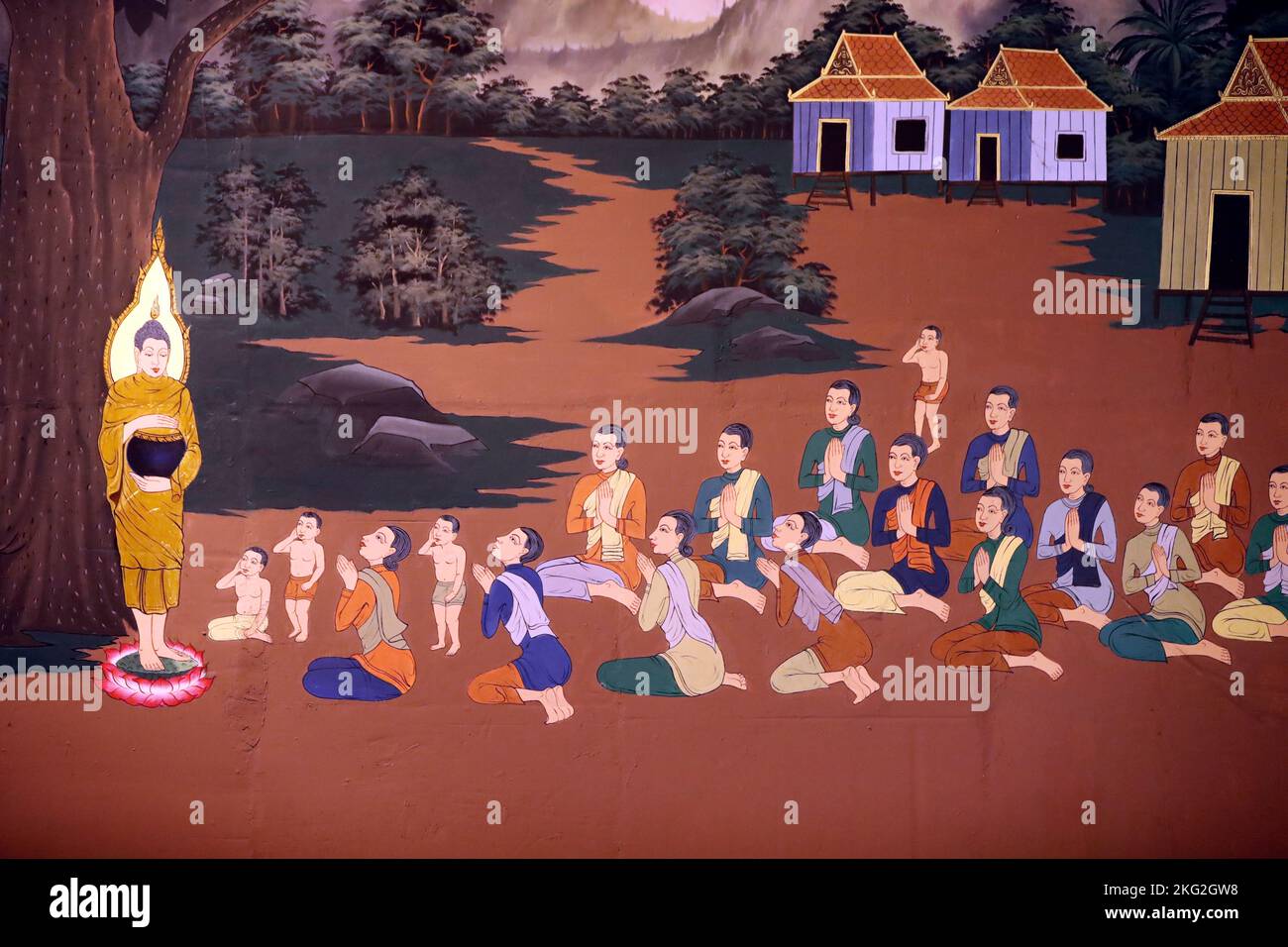 The Life of the Buddha, Siddhartha Gautama. Wat Botum temple. Wall ...