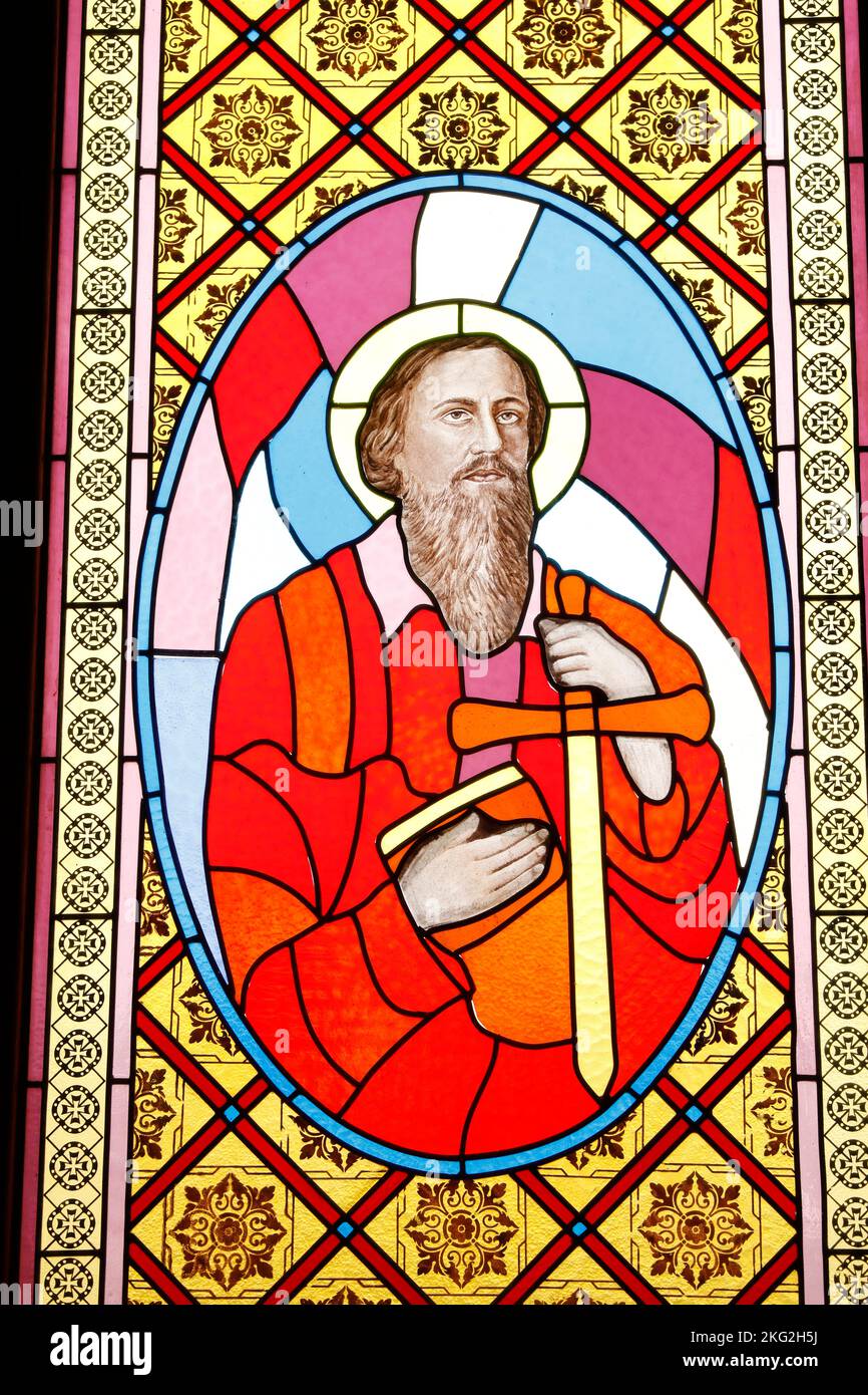 Church stained glass in Bekaa Kafra, Saint Charbel's native village in ...