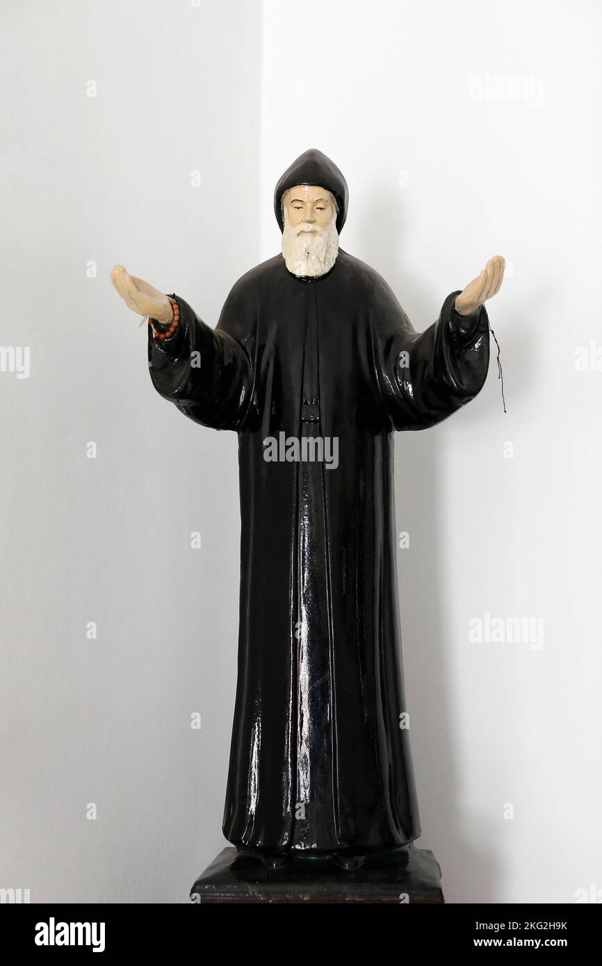 Saint Charbel statue in Saint Charbel's monastery in Bekaa Kafra, his ...