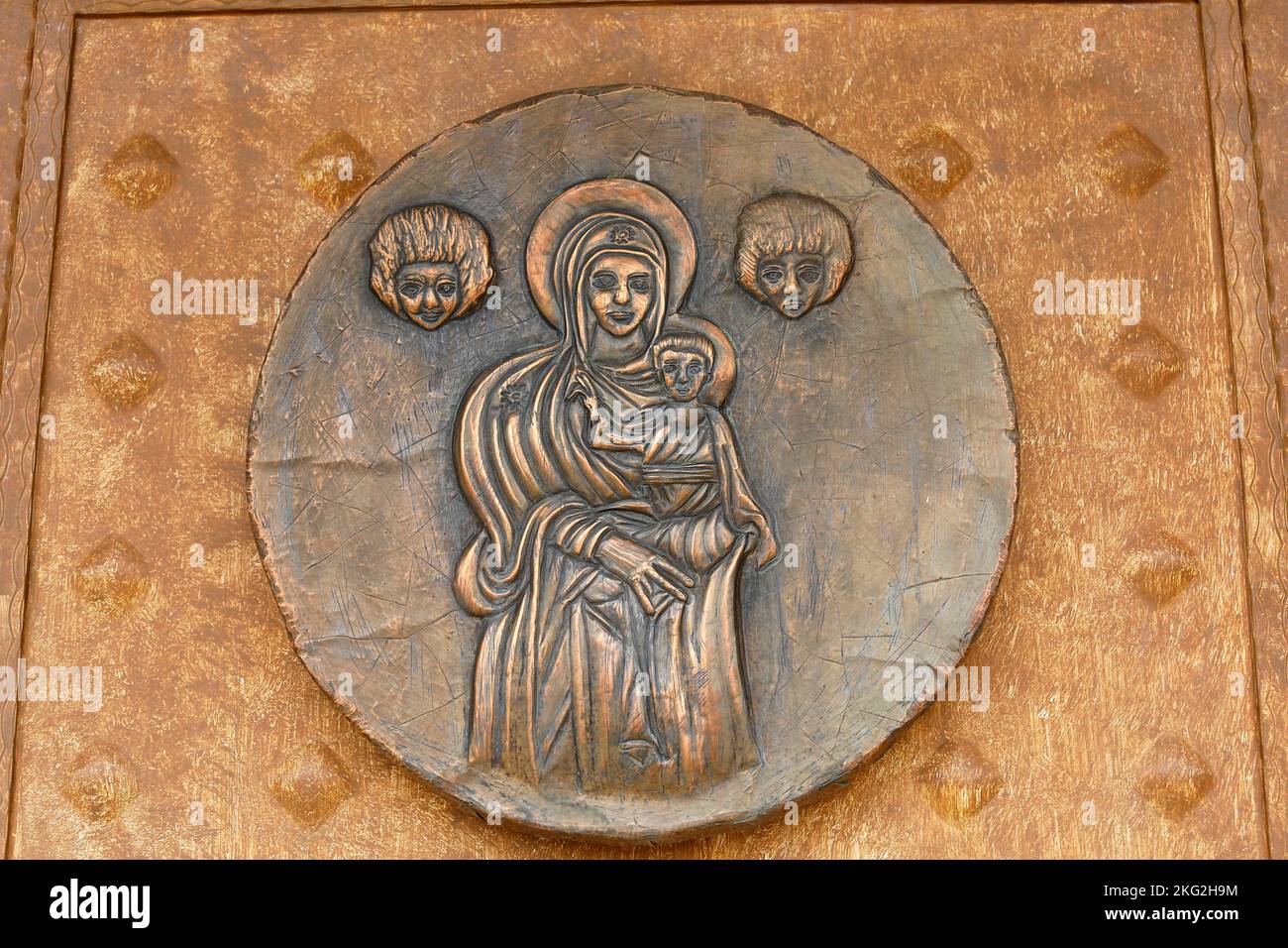 Virgin and child relief in Saint Charbel's monastery in Bekaa Kafra ...