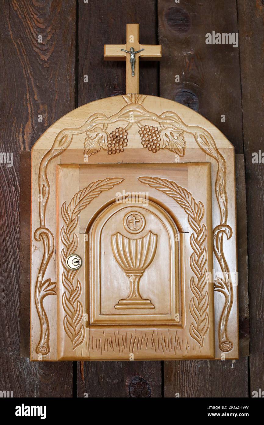 Tabernacle in Saint Charbel's monastery church in Bekaa Kafra, his ...