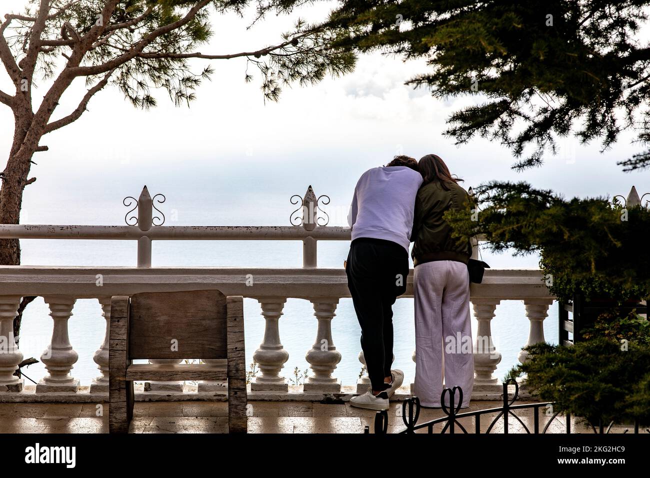 Loving couple in Our Lady of Lebanon sanctuary, Harissa, Lebanon Stock ...