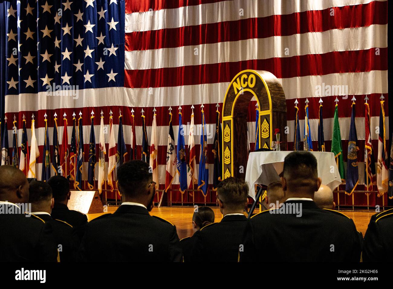 Soon to be inducted non-commissioned officers, look towards the arch ...