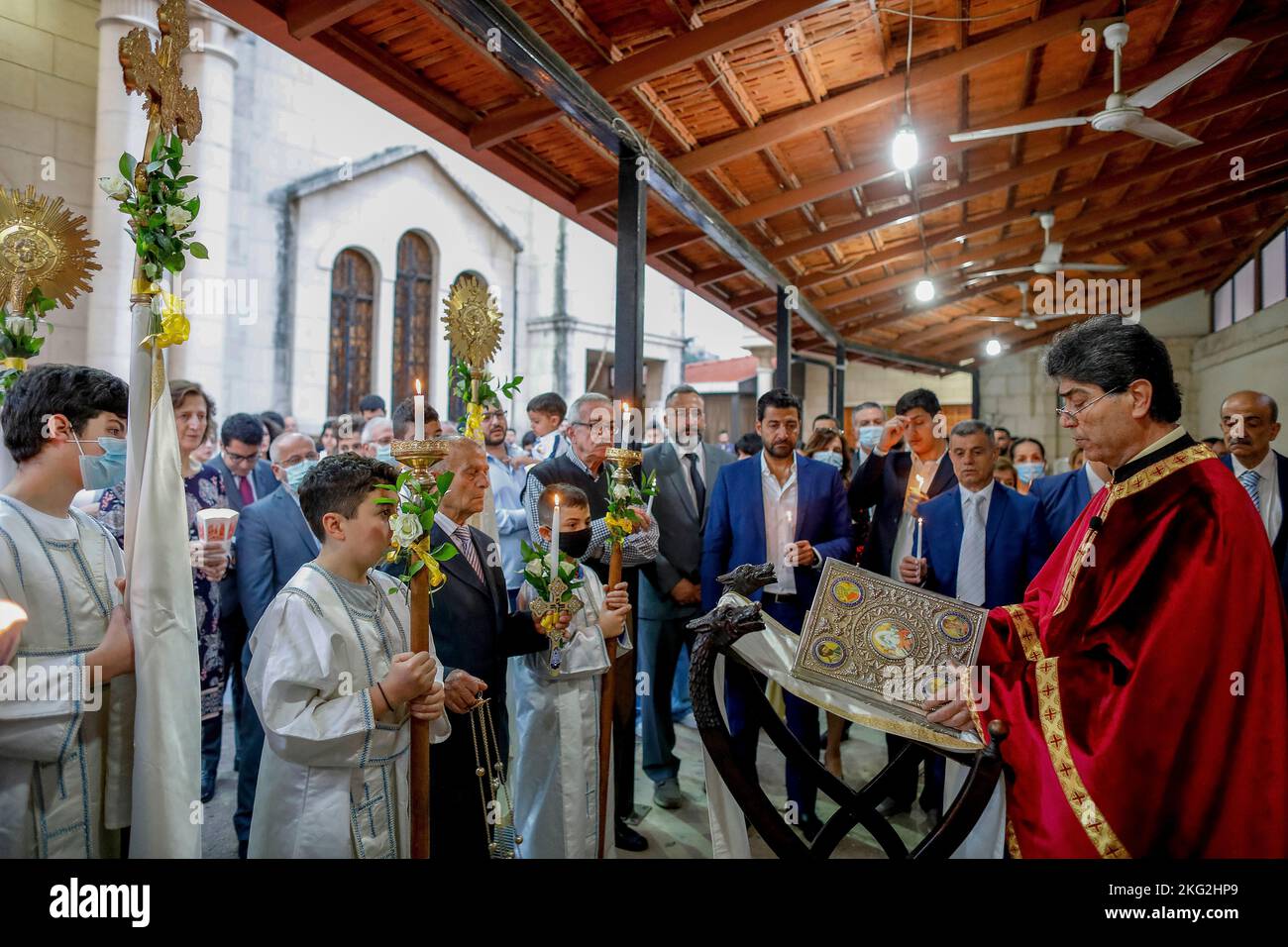 Easter mass in Wadi El Chahrour El Suflah orthodox church, Lebanon ...