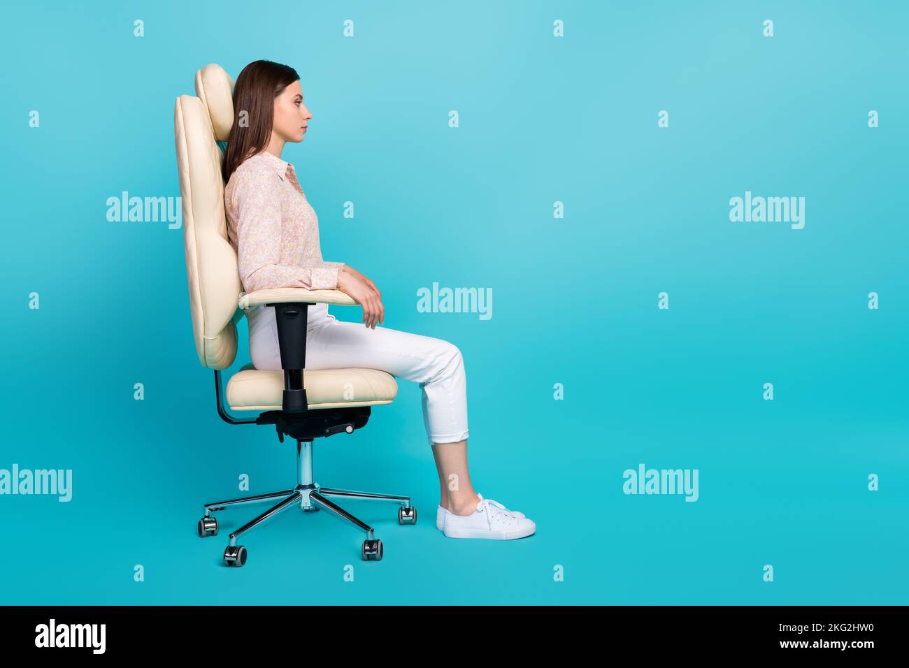 Side profile photo of serious cute funny businesswoman sitting ...