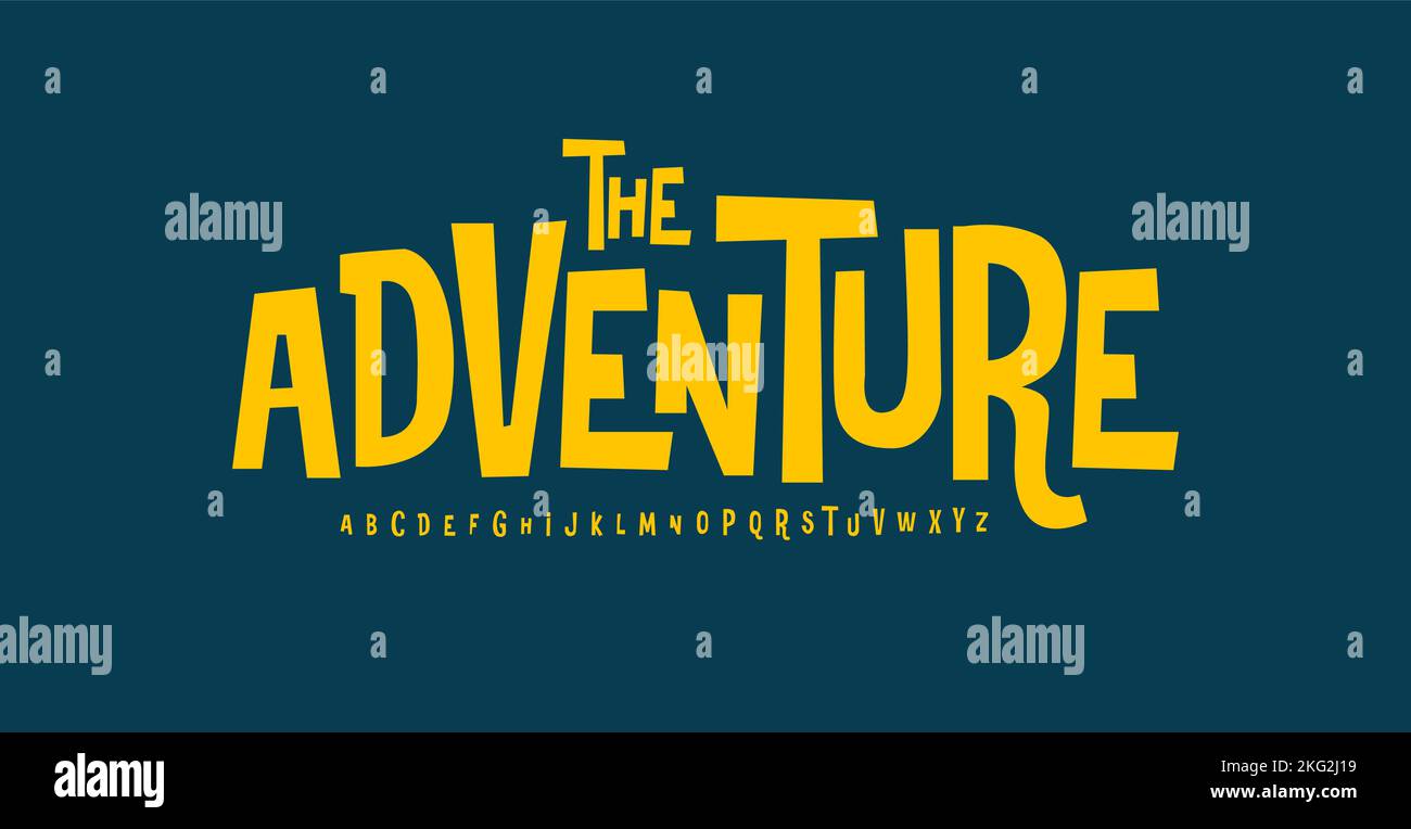 Adventure font modern bouncy typeset, lively friendly alphabet. Playful ...