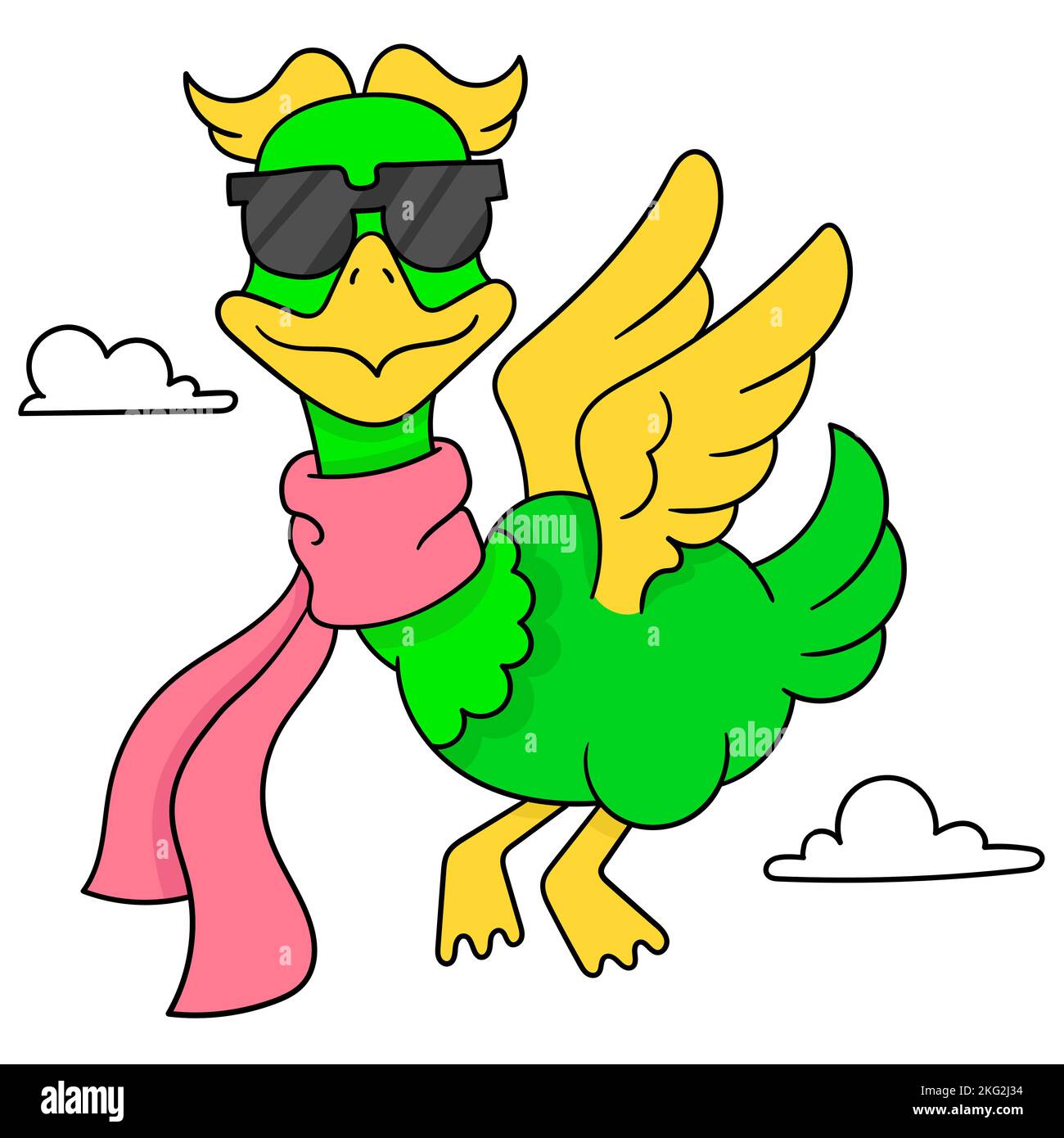 A vector illustration of a flying cool bird cartoon character with ...
