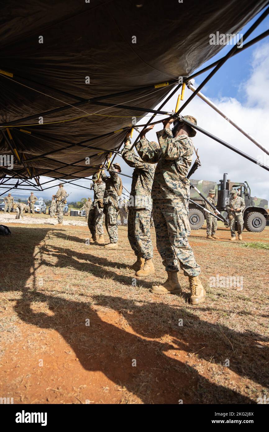 U.S. Marines with the 3d Marine Littoral Regiment establish a combat ...