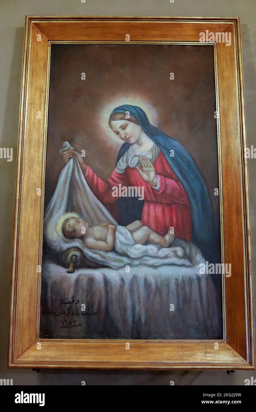 Painting in Our Lady maronite church, Houmal, Lebanon Stock Photo - Alamy