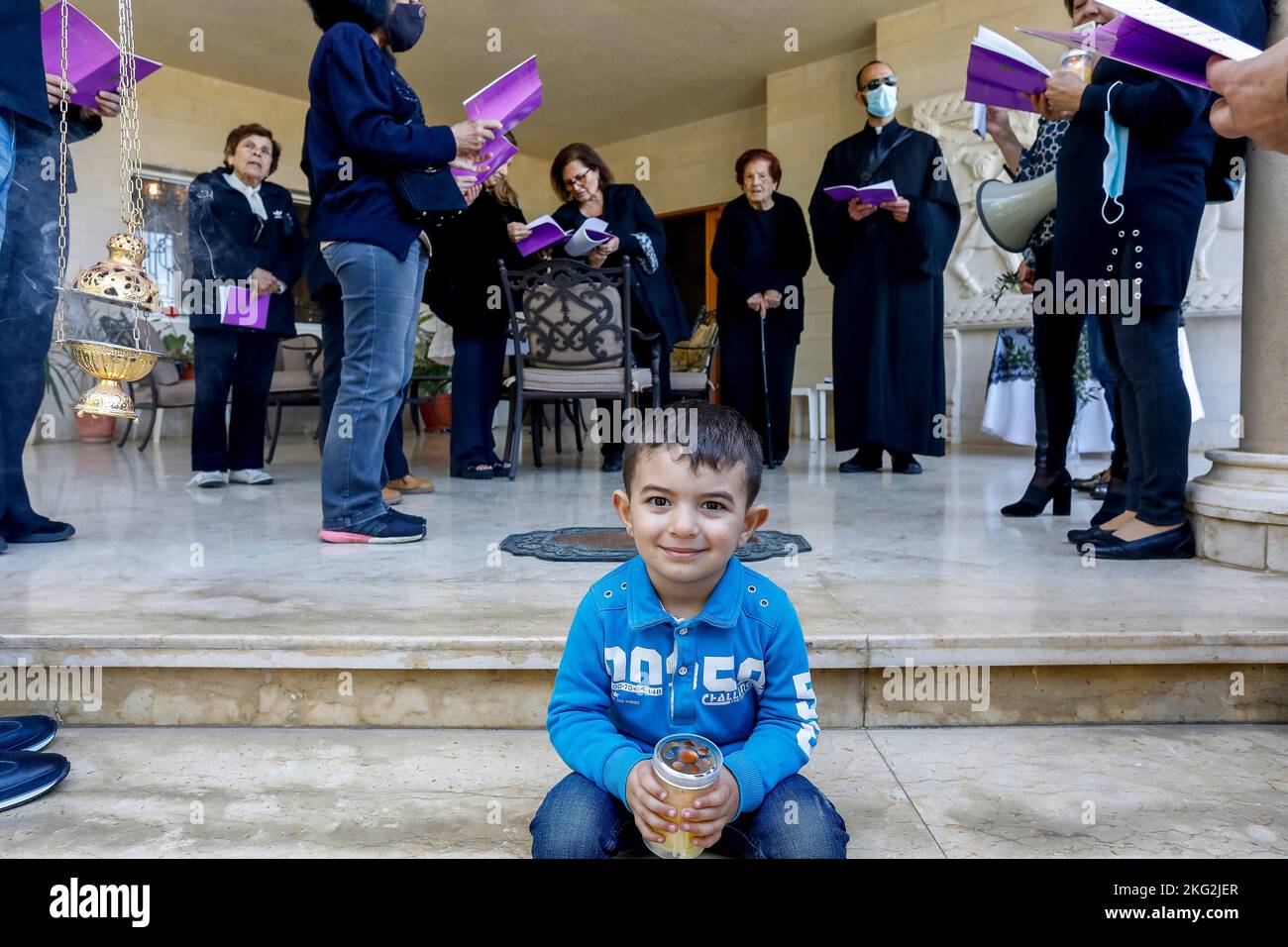 Good Friday celebration in Houmal maronite village, Lebanon. Station of ...
