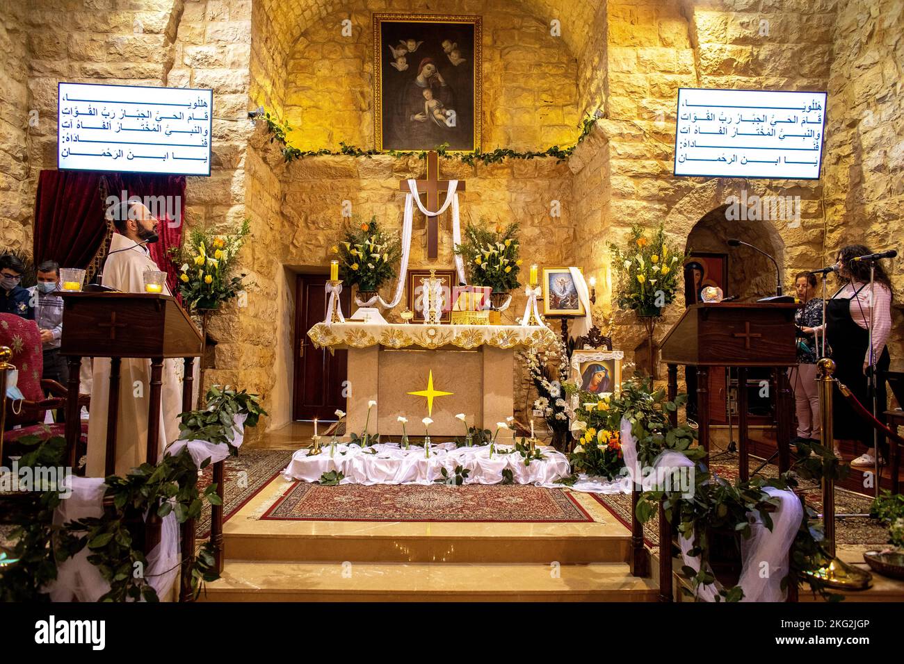 Easter celebration in Our Lady maronite church, Bdedoun, Lebanon Stock ...