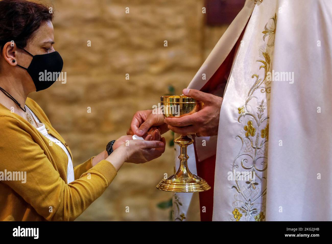 Easter celebration in Our Lady maronite church, Bdedoun, Lebanon. Holy ...