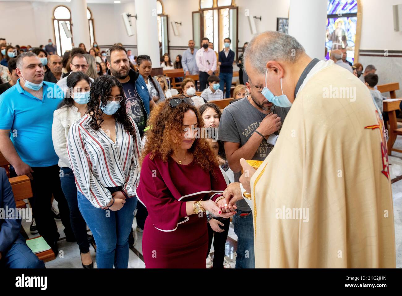 Easter celebration at Our Lady maronite church, Houmal, Lebanon. Christ ...