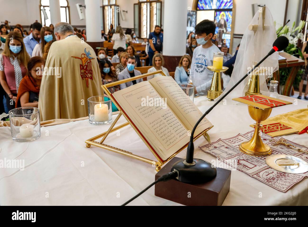 Easter celebration at Our Lady maronite church, Houmal, Lebanon Stock ...