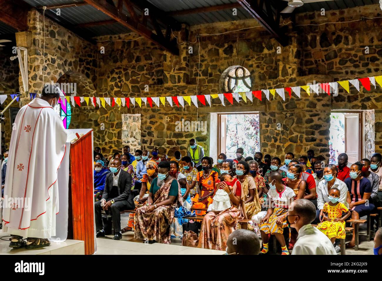 Sunday mass in Karongi Genocide Memorial church, Kibuye, western Rwanda ...