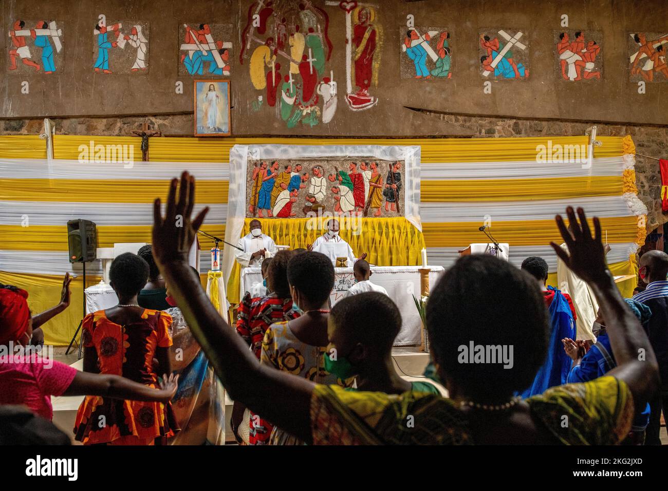 Sunday mass in Karongi Genocide Memorial church, Kibuye, western Rwanda ...