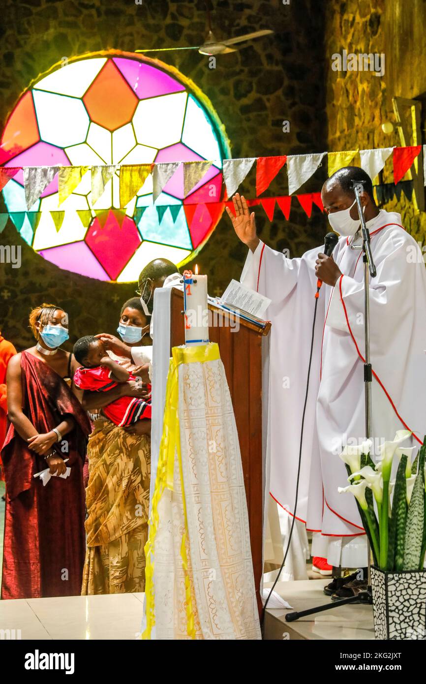 Sunday mass with baptisms in Karongi Genocide Memorial church, Kibuye ...