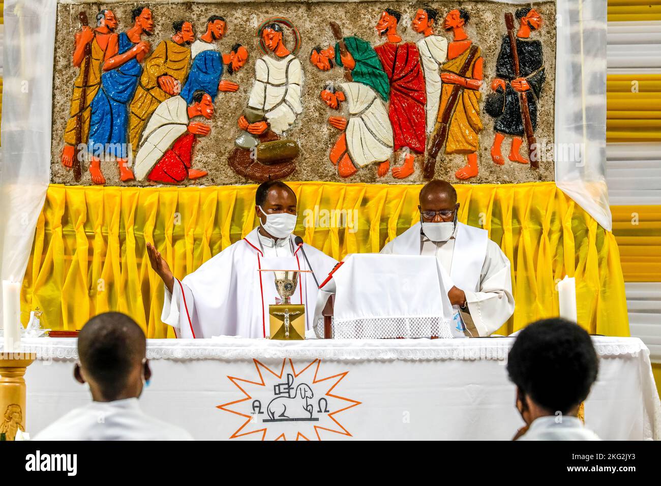 Sunday mass in Karongi Genocide Memorial church, Kibuye, western Rwanda ...