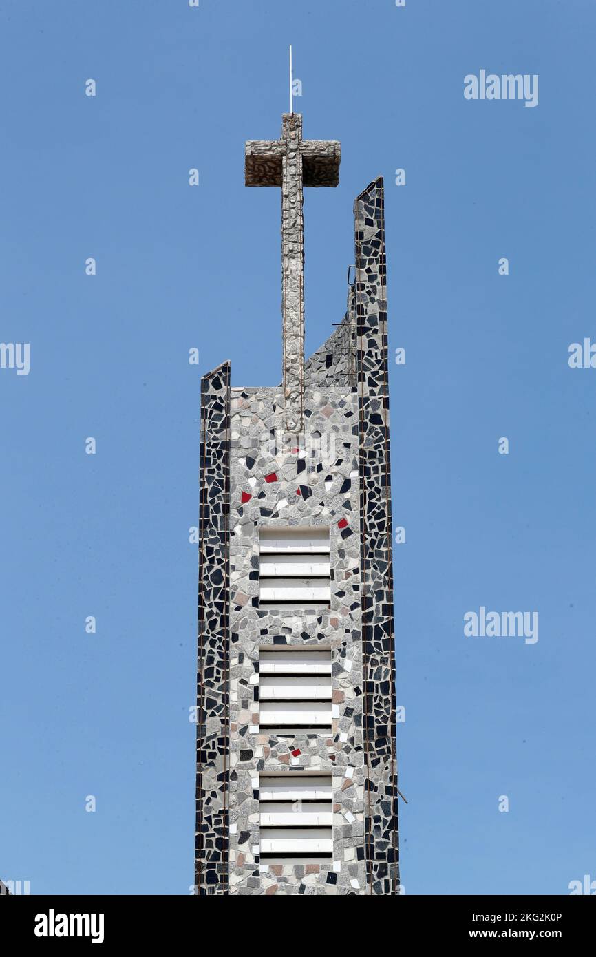 Catholic church. Bell tower with cross. Tan Chau. Vietnam Stock Photo ...