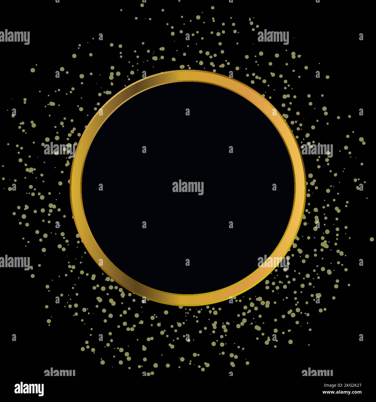 Golden sparkling round frame with gold glitter on a black background ...
