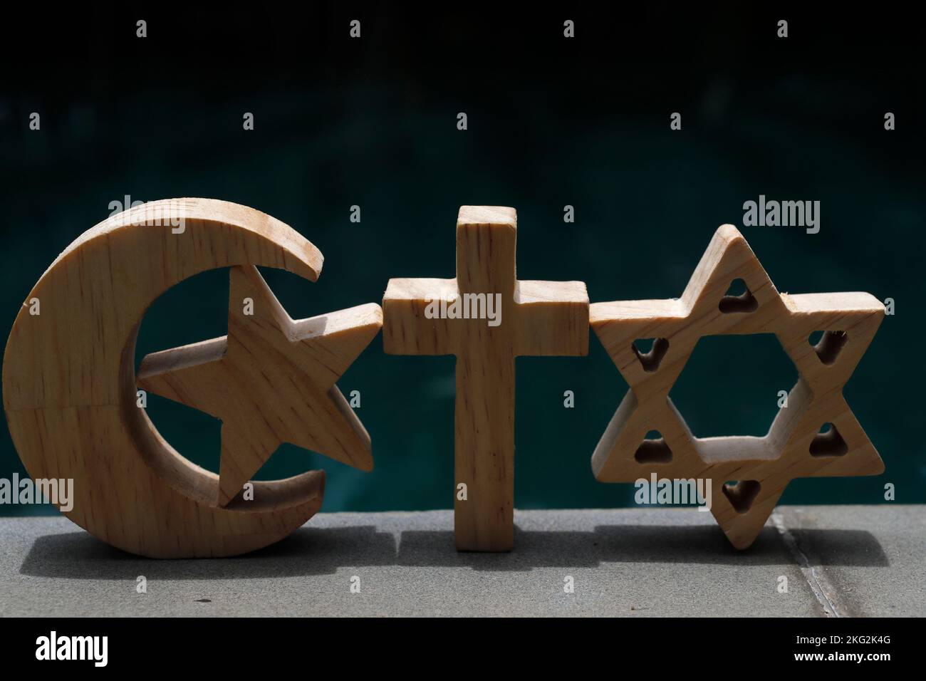 Religious symbols : Jewish Star of David, Muslim Star and Crescent and ...