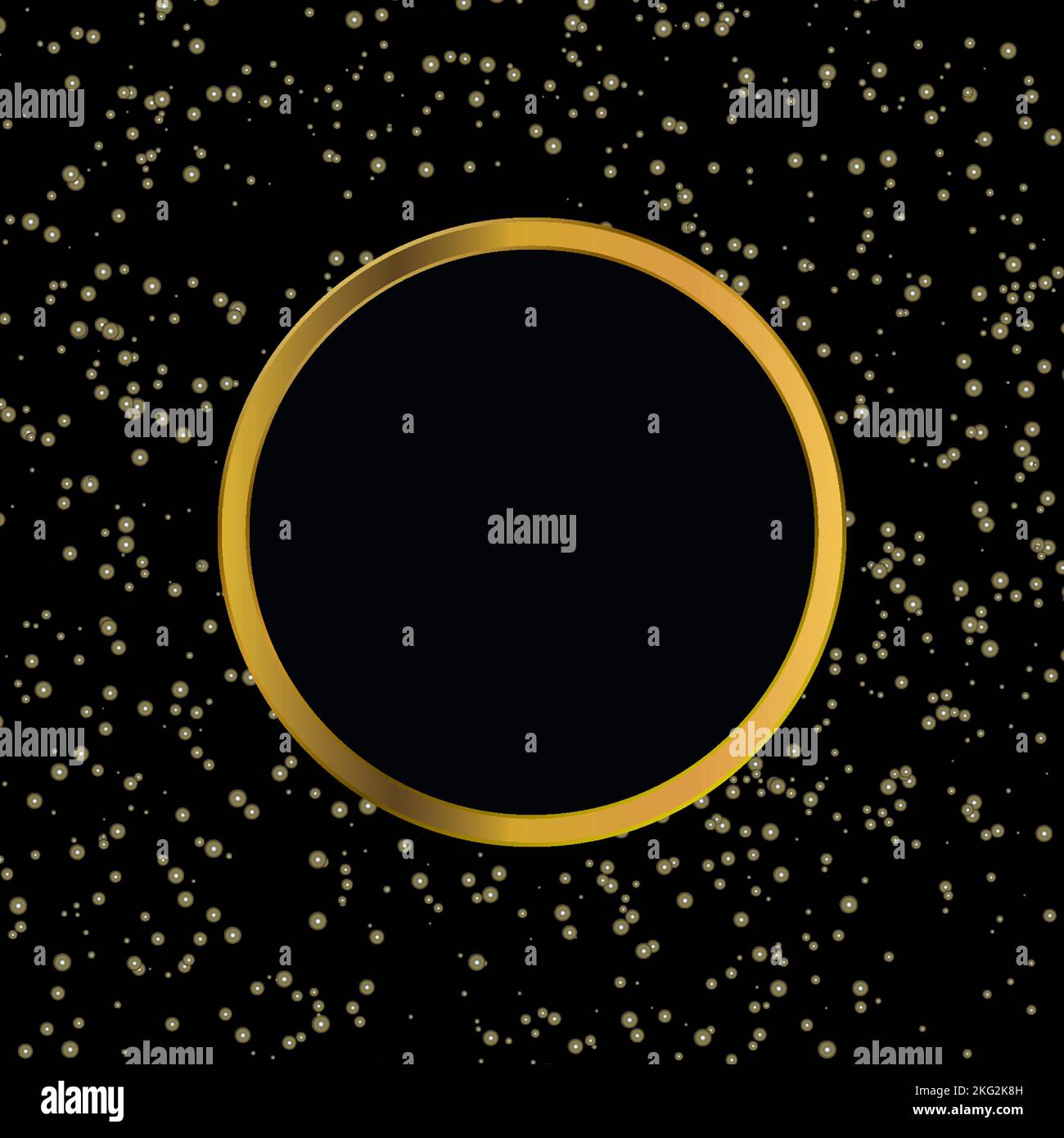 Golden sparkling round frame with gold glitter on a black background ...