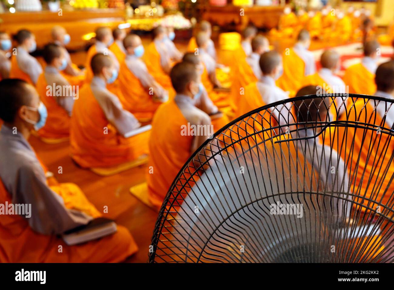 Ba Vang buddhist temple. Nuns at religious rituals. Buddhist ceremony ...