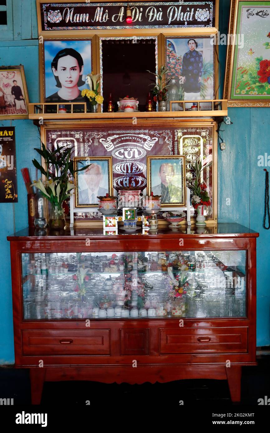 Ancestor altar. The veneration of the dead at home. Tan Chau. Vietnam ...