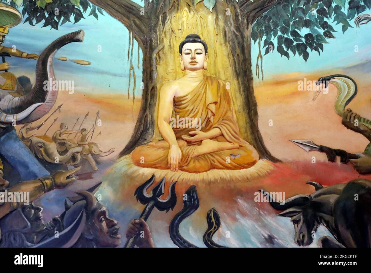 Ba Vang buddhist temple. Life of Buddha. Shakyamuni Buddha sitting in ...