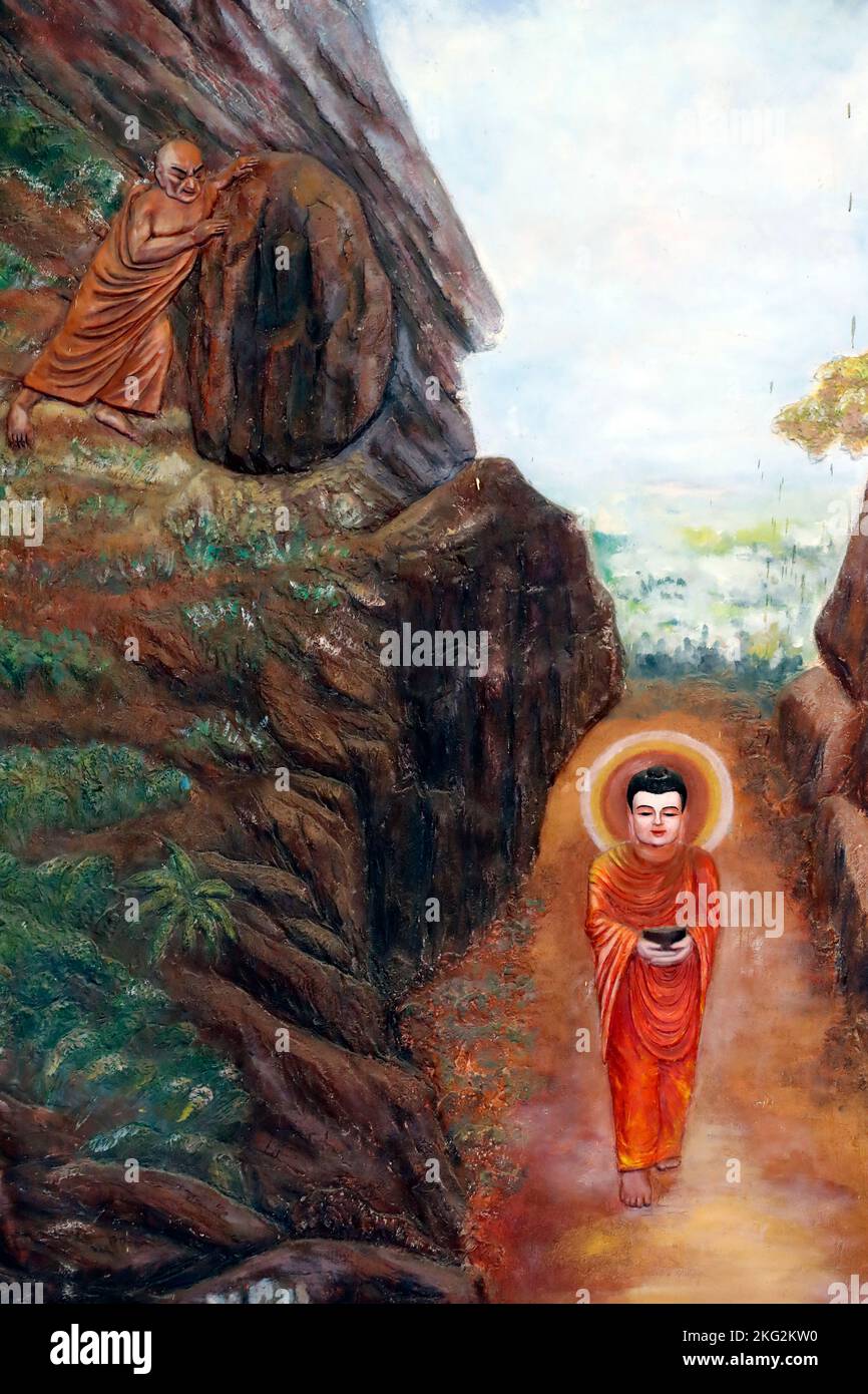 Ba Vang buddhist temple. Life of the Buddha. Devadatta decided to kill the Buddha. Uong Bi ...