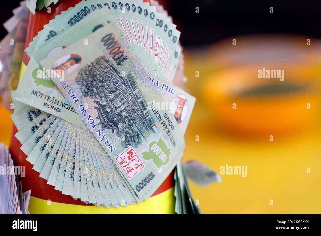 Phuoc Long buddhist temple. Burning hell bank notes and other forms of ...