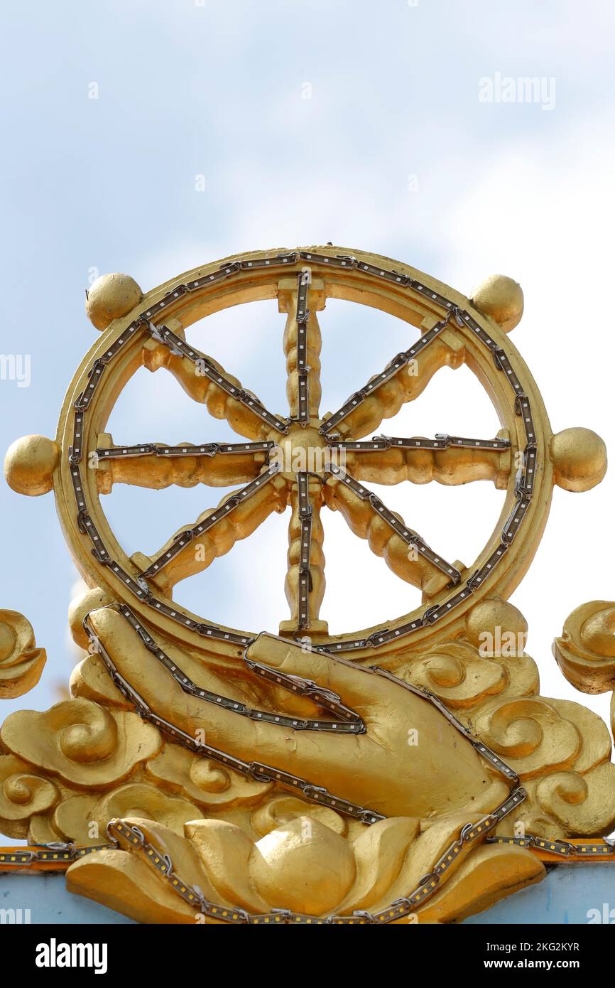 Phuoc Long buddhist temple. Dharma Wheel. Dharmachakra, the Buddhist ...