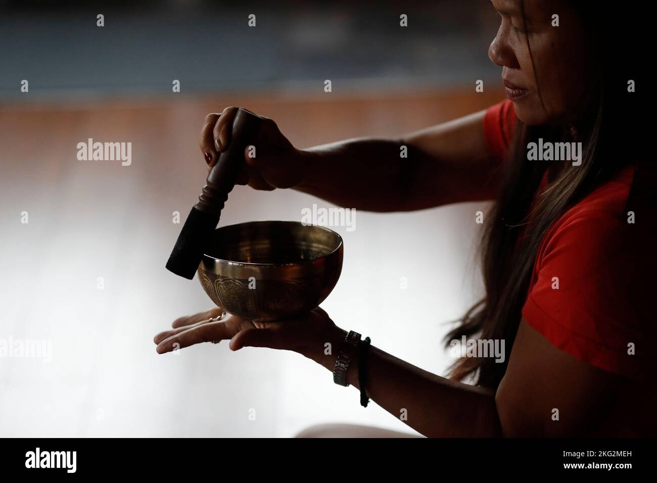 Tibetan singing bowl, buddhist instrument used in sound therapy ...