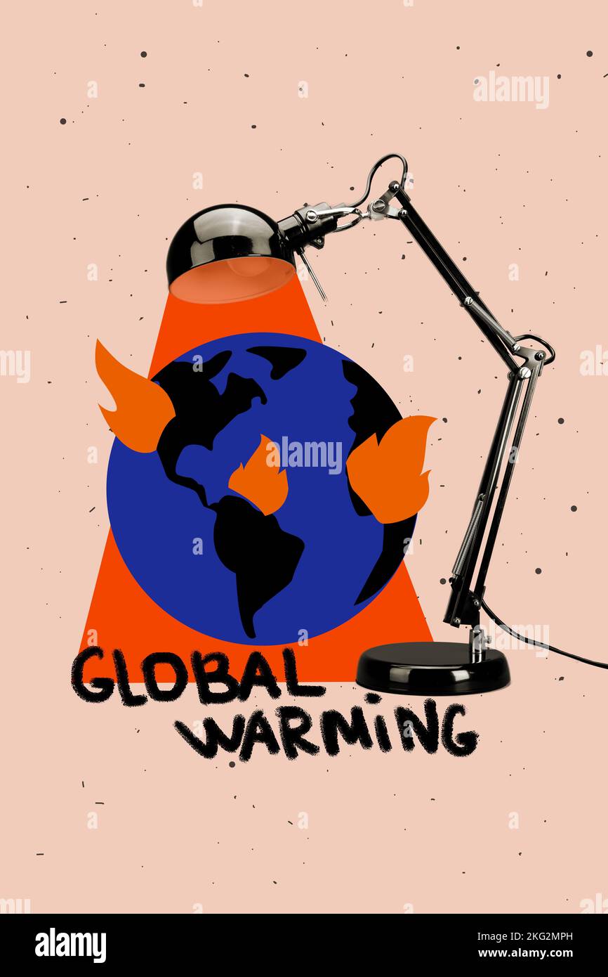 Creative 3d photo collage artwork graphics painting of lamp heating ...