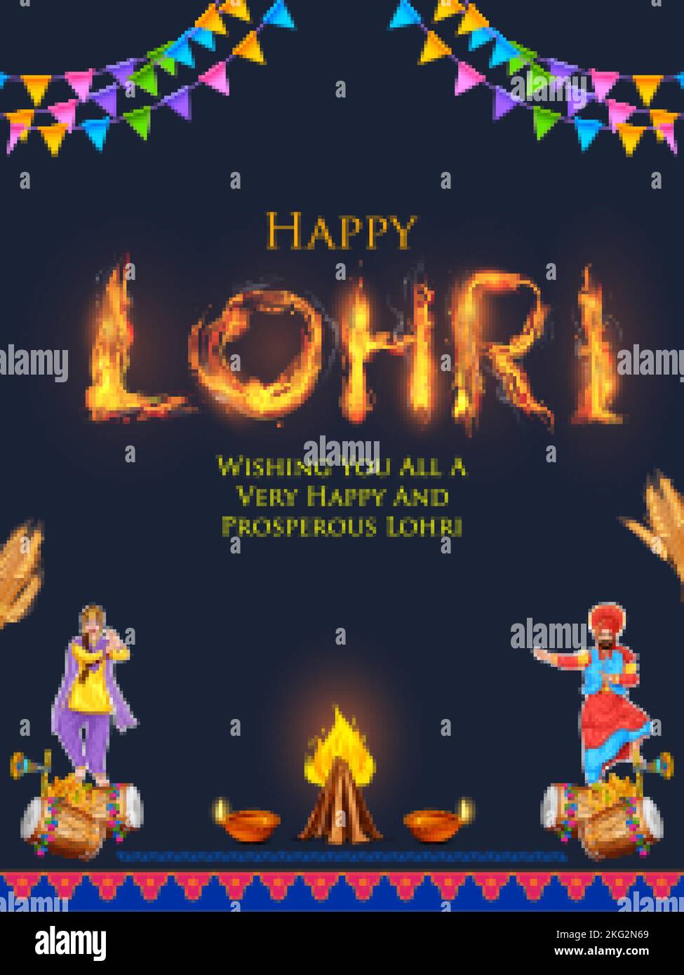 people celebrate and dancing bhangra for Happy Lohri holiday background ...