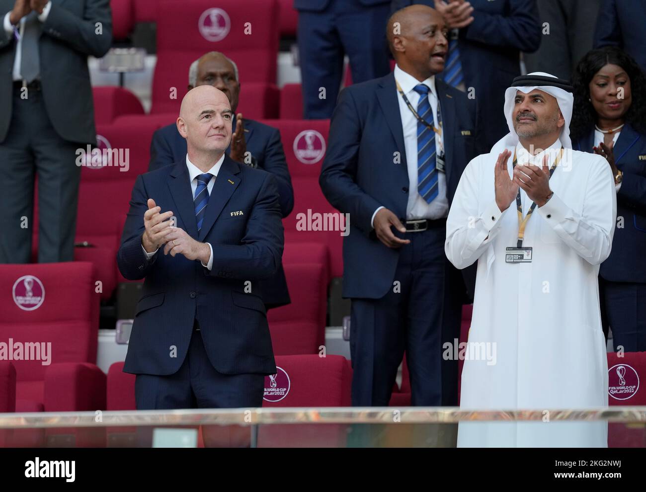 FIFA President Gianni Infantino (left) and Sheikh Khalid bin Khalifa bin Abdul Aziz Al Thani in ...