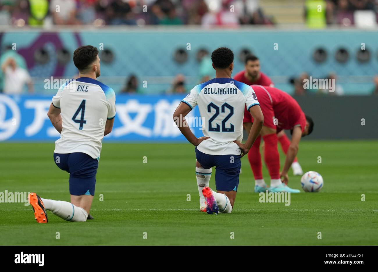 England's Declan Rice and Jude Bellingham take the knee before the FIFA ...