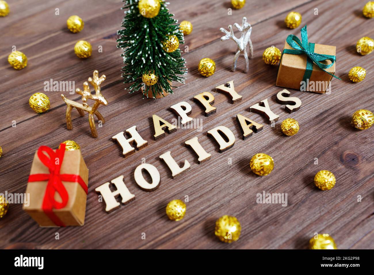 Happy Holidays advertising campaign background with toy Christmas tree ...