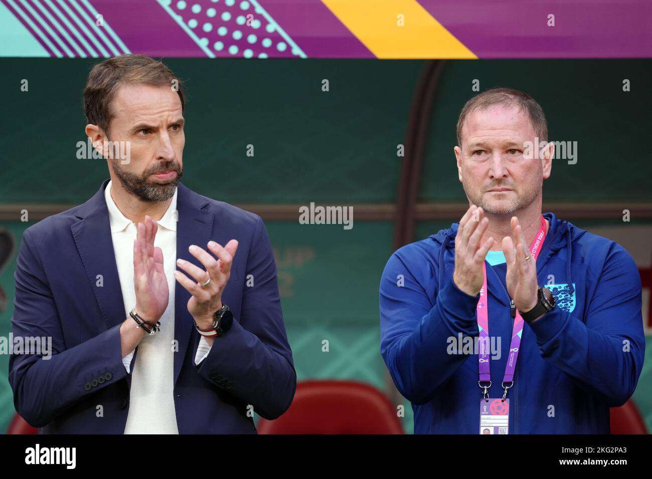 England manager Gareth Southgate and assistant coach Steve Holland ...