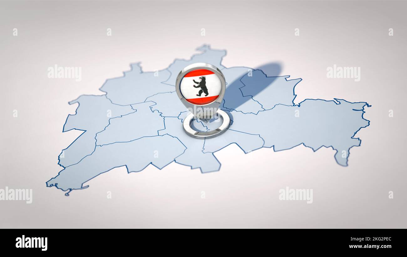 Capital Berlin with districts and navigation pin with Berlin flag Stock ...